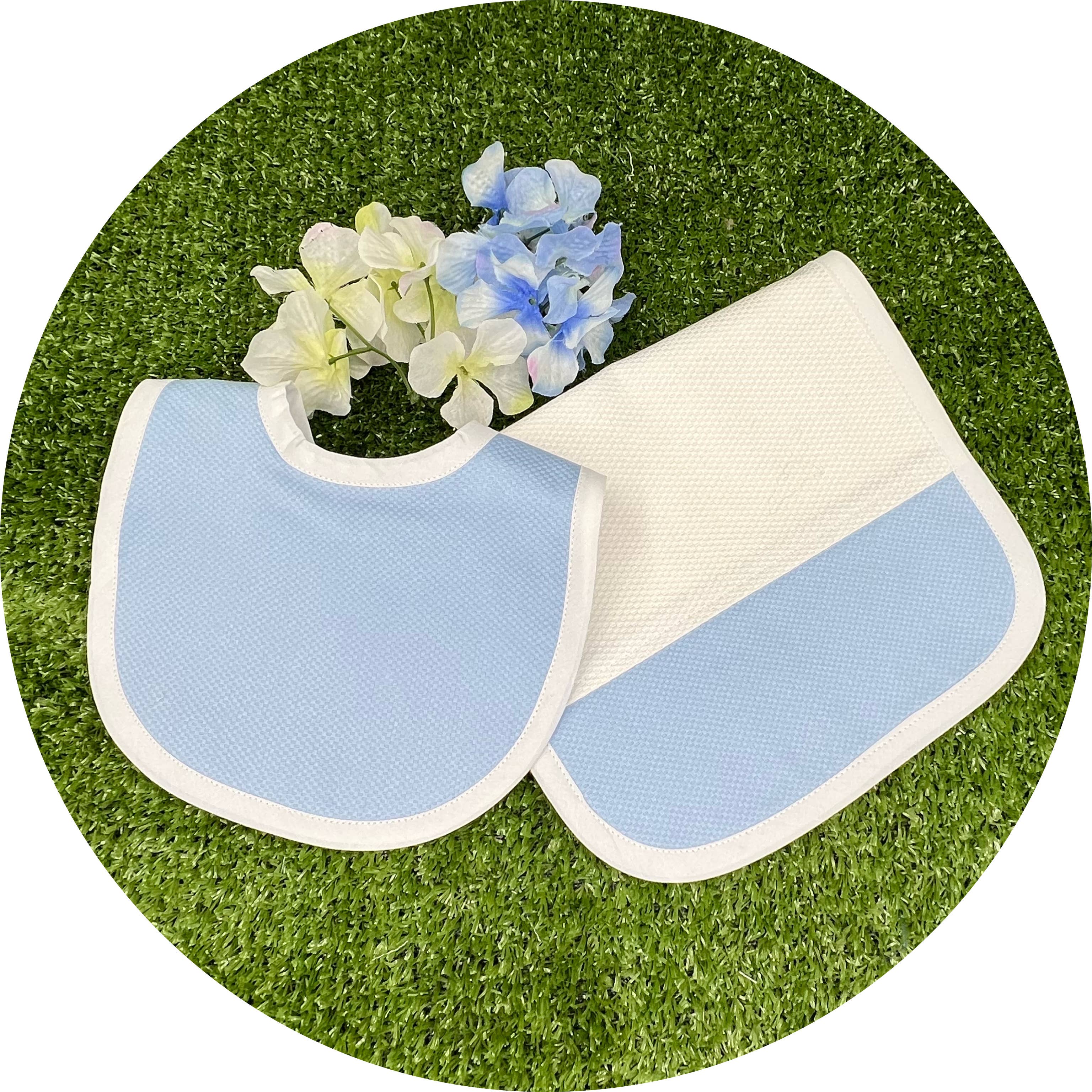Blue Cotton Pique Bib and Burp Set