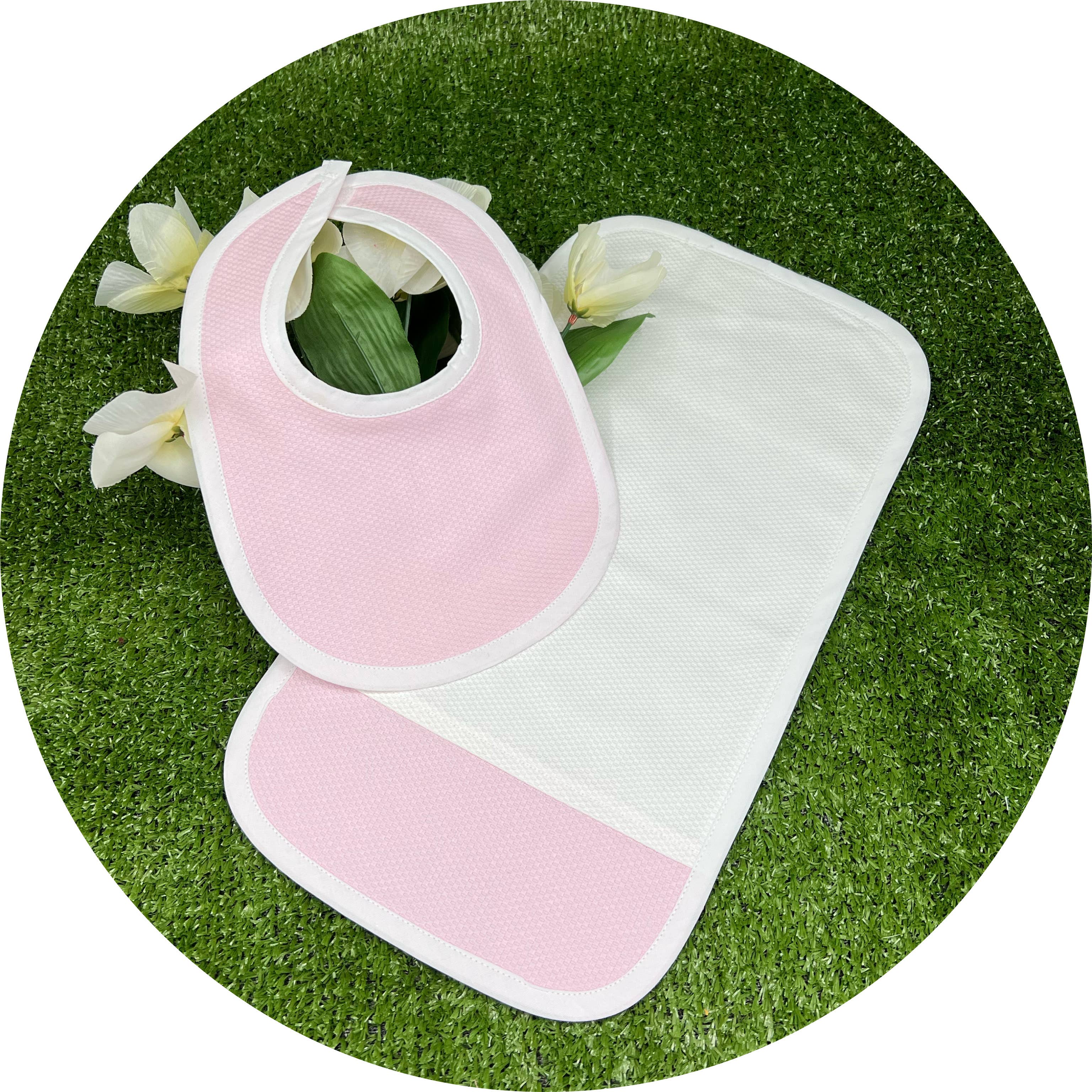 Pink Cotton Pique Bib and Burp Set
