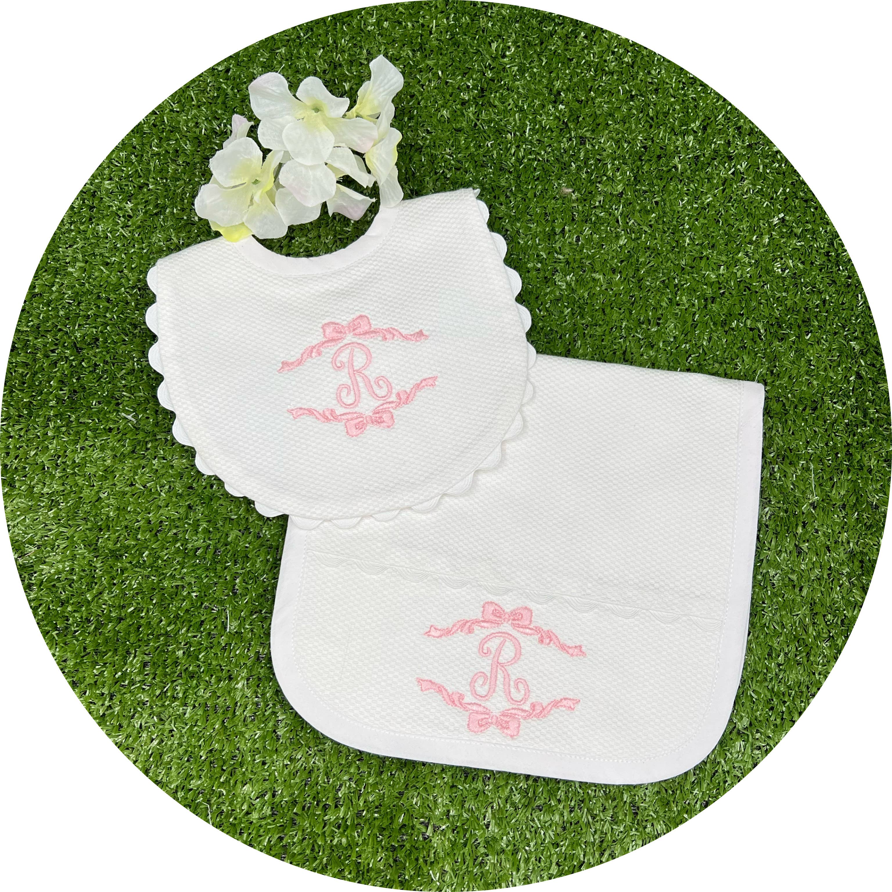 White Cotton Pique Bib and Burp Set